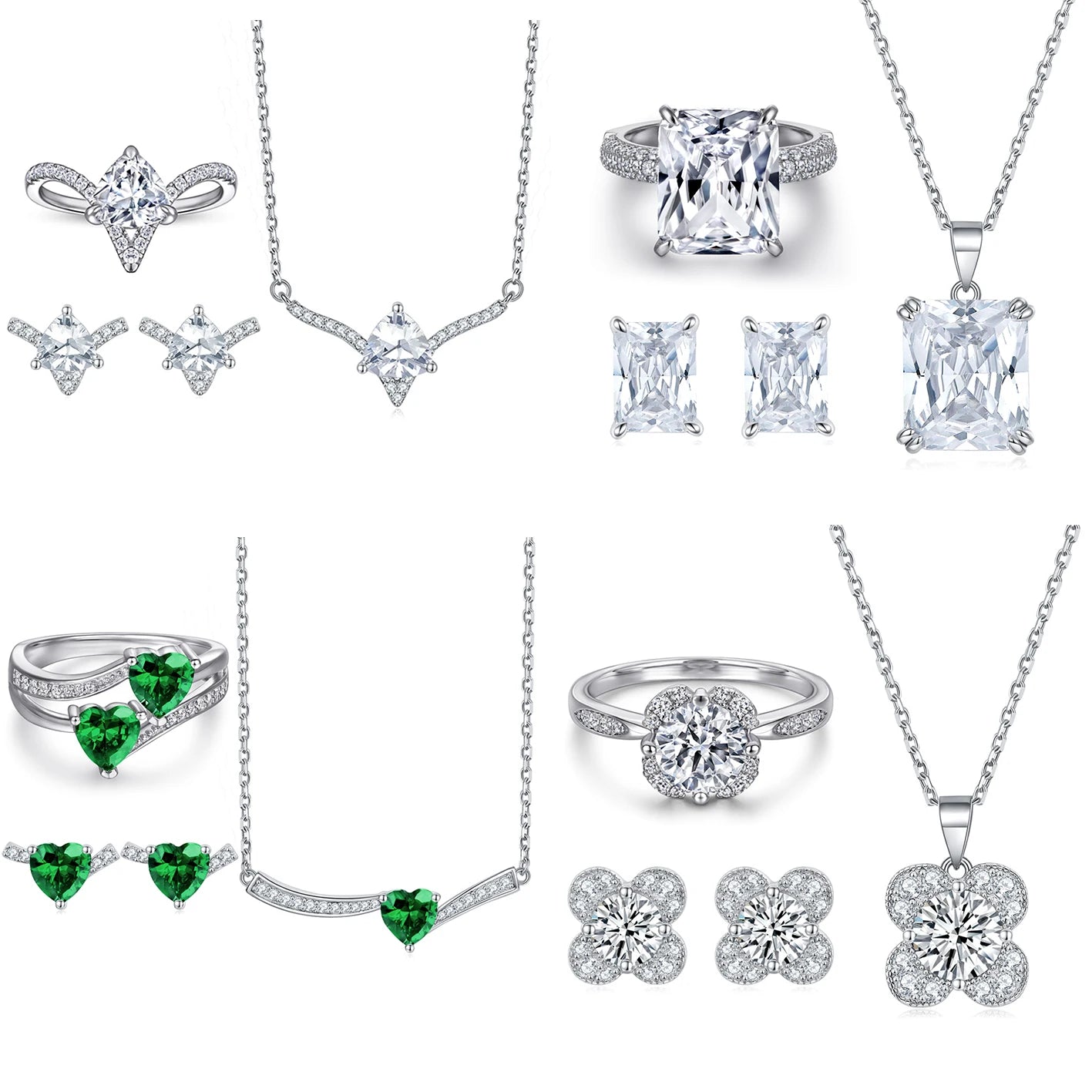 Jewelry Set 925 Sterling Silver Women Jewelry Colorful Stone Ring Neck ...