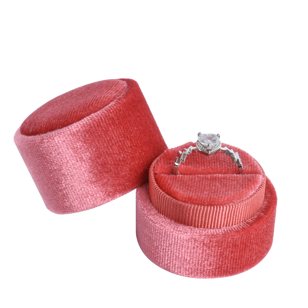 JEWELLER BUY Classic Round Velvet Coral Red Boxes with Raised Edge ...