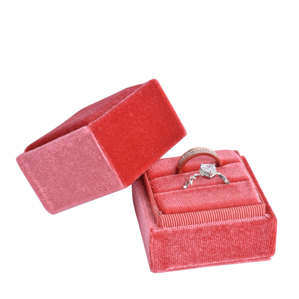 JEWELLER BUY Fashion Small Square Velvet Coral Red Double Ring Boxes ...