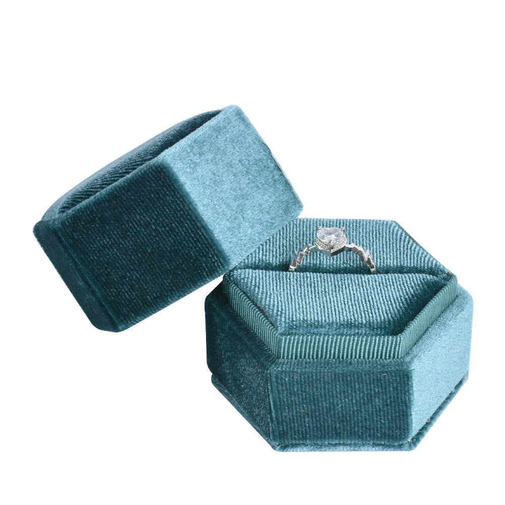 JEWELLER BUY Classic Hexagonal Velvet Cyan Ring Boxes for Wedding ...