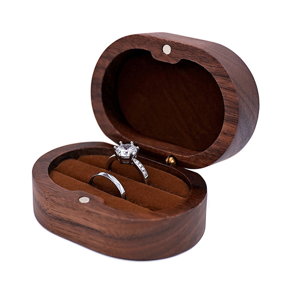 JEWELLER BUY Oval Wooden Double Ring Box with 2 Slots Lined Black ...