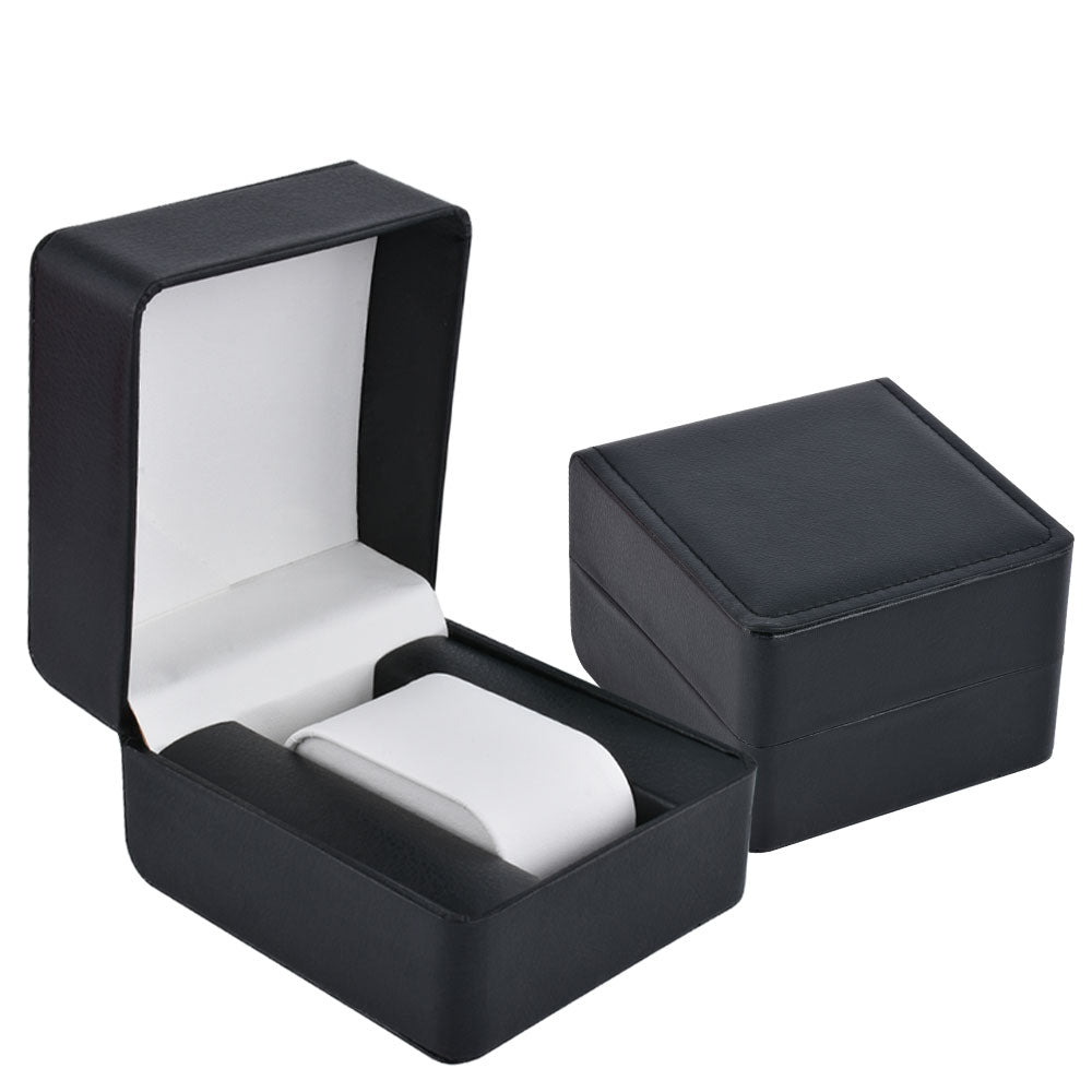 PU Leather Black Single Watch Boxes with Removable Cushion Rounded ...