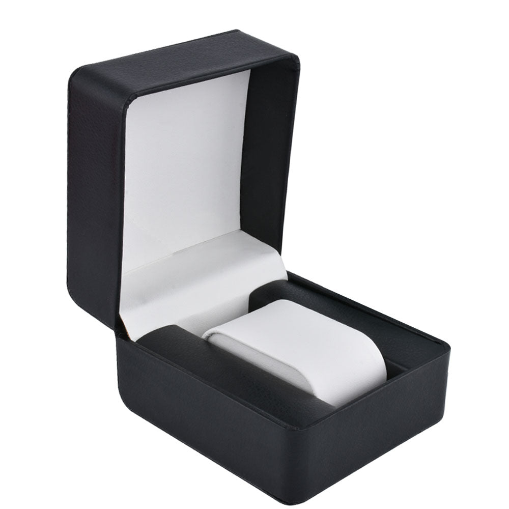 PU Leather Black Single Watch Boxes with Removable Cushion Rounded ...
